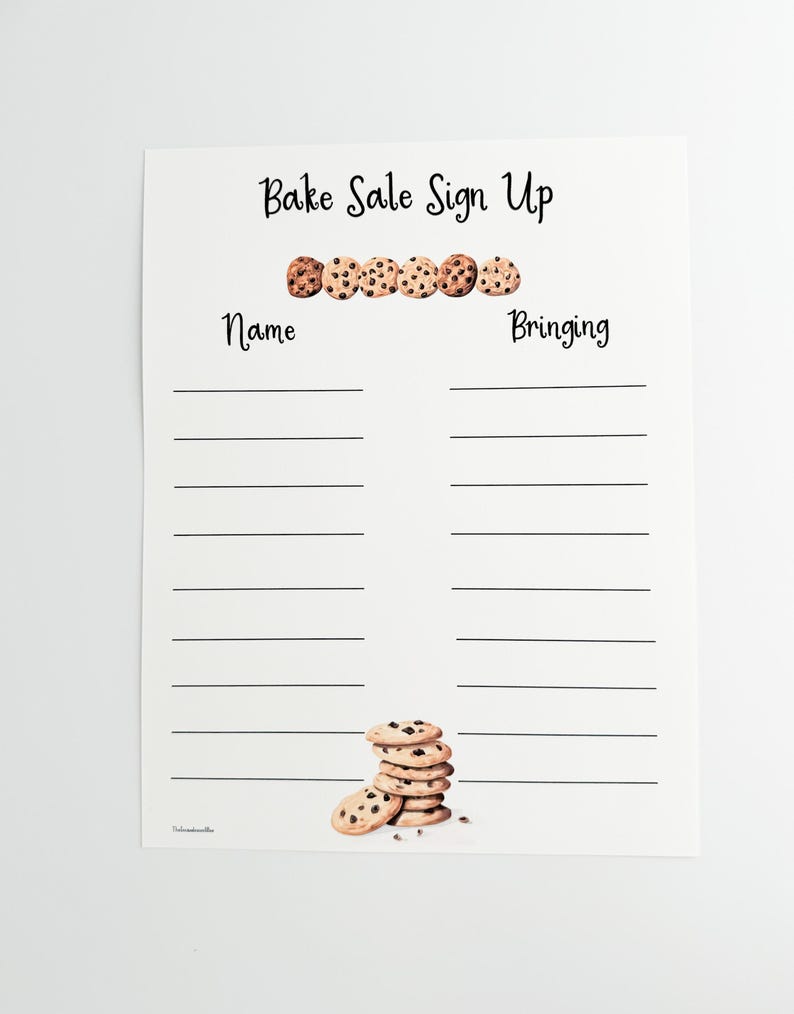 Printable Bake Sale Sign up Sheet, Bake Sale Sign Up, Bake Sale List - Etsy