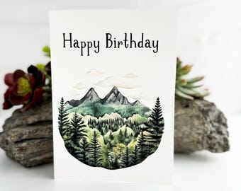 Printable Birthday Card, Mountain Birthday Card, Happy Birthday Card ...
