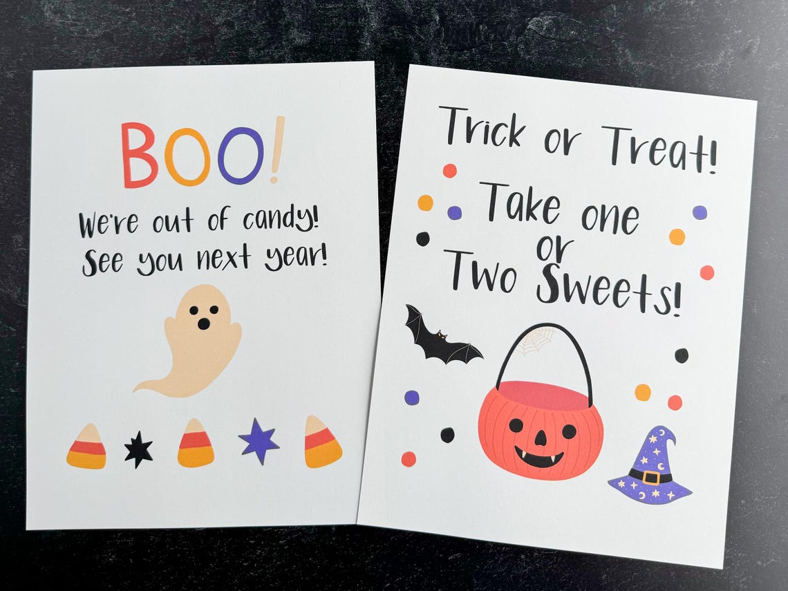 Printable Halloween Candy Signs, Halloween Candy Sign, Trick or Treat ...