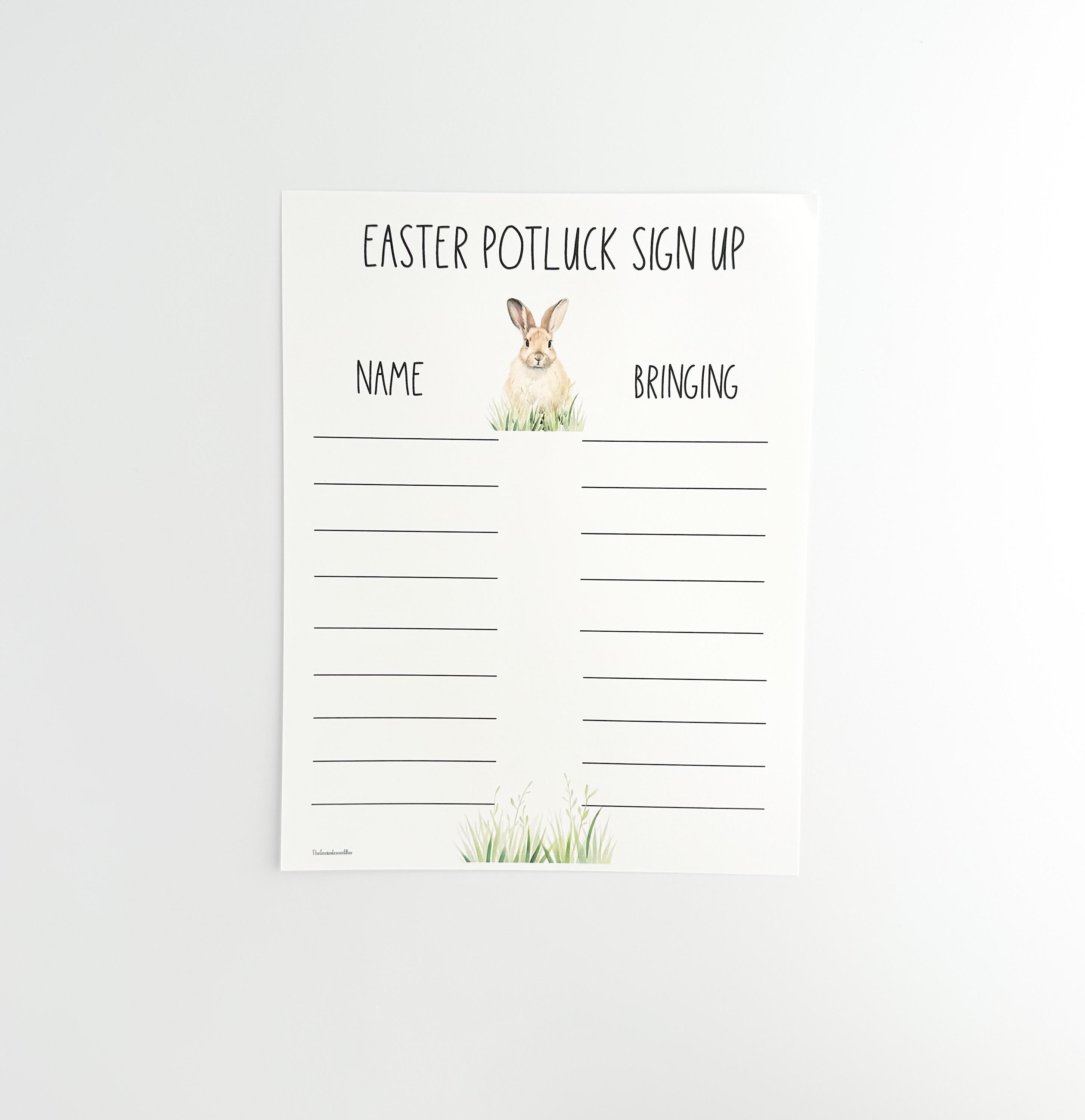 Printable Easter Potluck Sign up Sheet, Easter Potluck, Potluck Sign Up ...