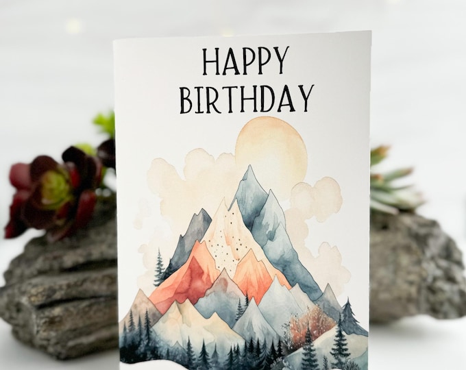Happy Birthday Card, Adventure Mountain Birthday Card, Nature Birthday ...