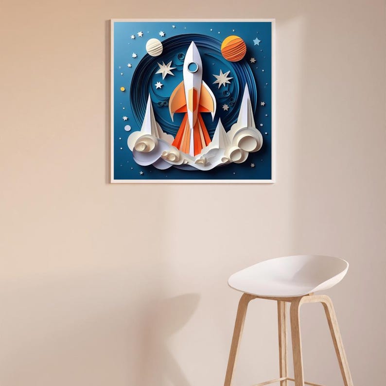 Rocket Ship Papercraft Style | Printable Art | Kids Room Decor ...