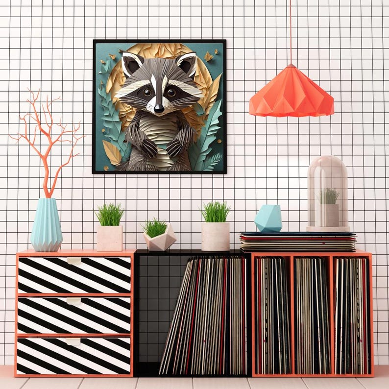 Raccoon Papercraft Style | Printable Art | Kids Room Decor | Nursery ...