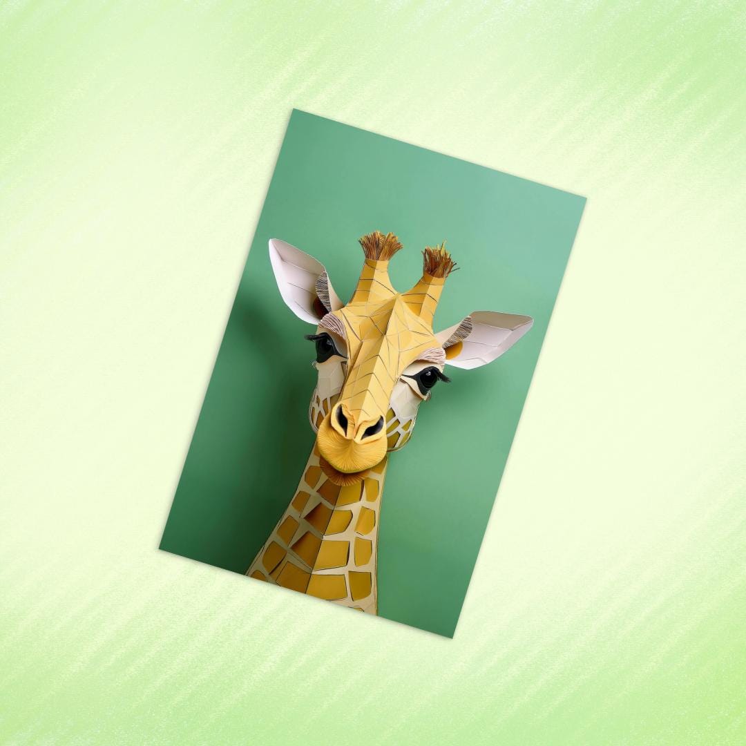 Giraffe Papercraft Style Standard Postcard - Etsy