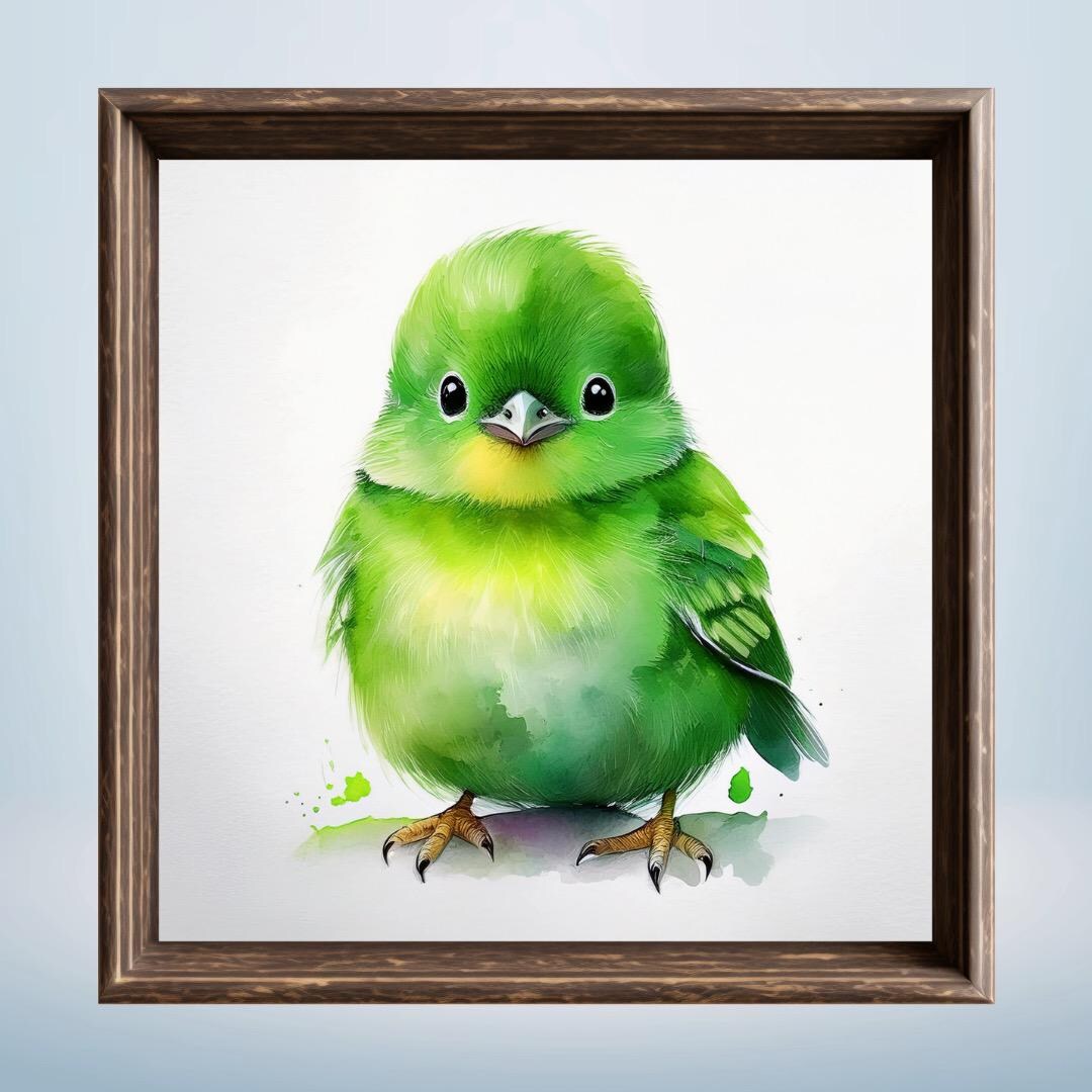 Green Baby Bird Watercolor Print | Nursery Decor (digital Download) - Etsy