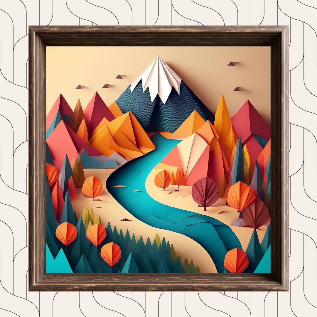 Autumn Mountain Papercraft Style | Printable Art | Kids Room Decor ...