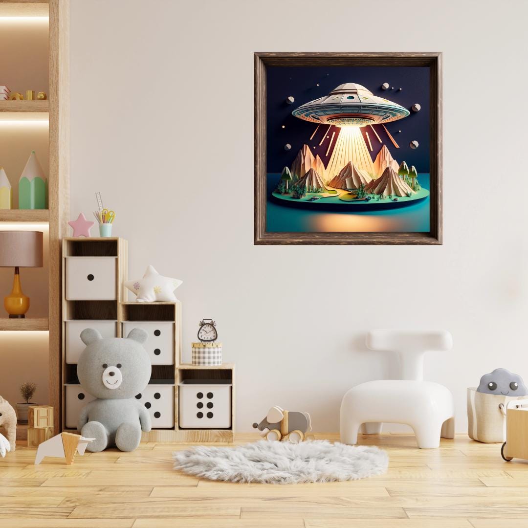 UFO Papercraft Style | Printable Art | Kids Room Decor | Nursery Baby ...
