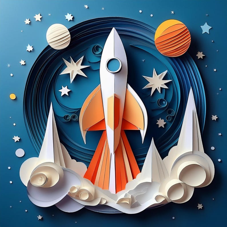 Rocket Ship Papercraft Style | Printable Art | Kids Room Decor ...