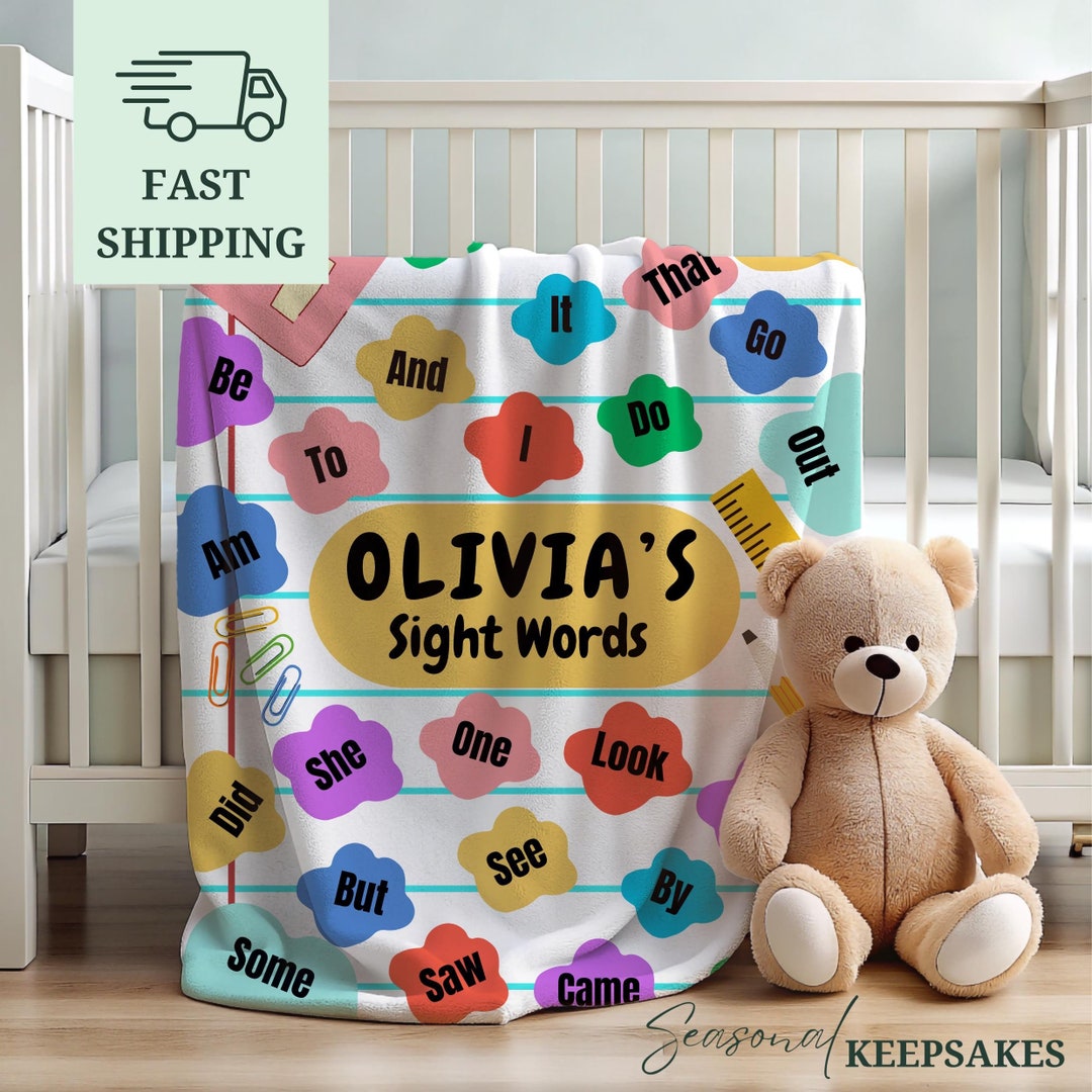 Personalized Kid Blanket With Name, Sight Words Blanket, Custom Kids ...