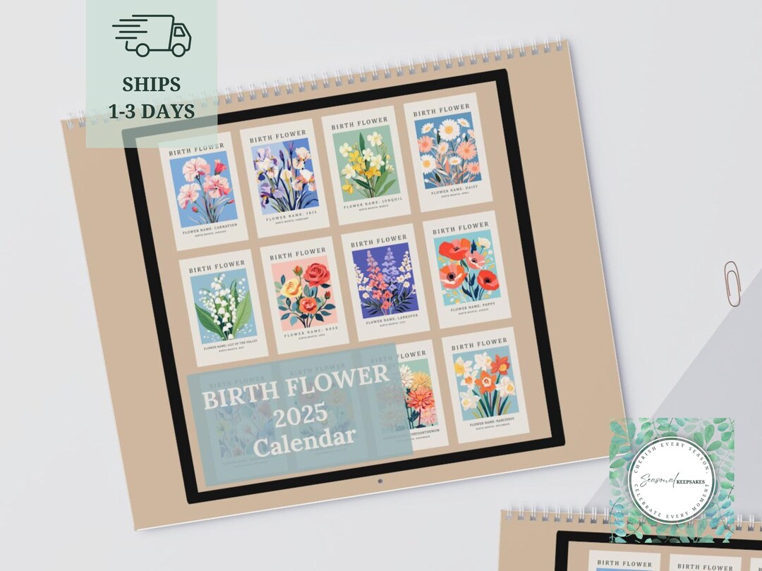 Birth Flower Calendar, Custom Botanical Wall Calendar, Floral Monthly ...
