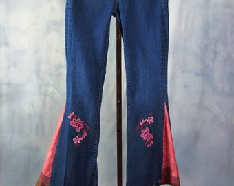 Embroidered Bellbottom Jeans | Embellished Jeans | Upcycled Jeans ...