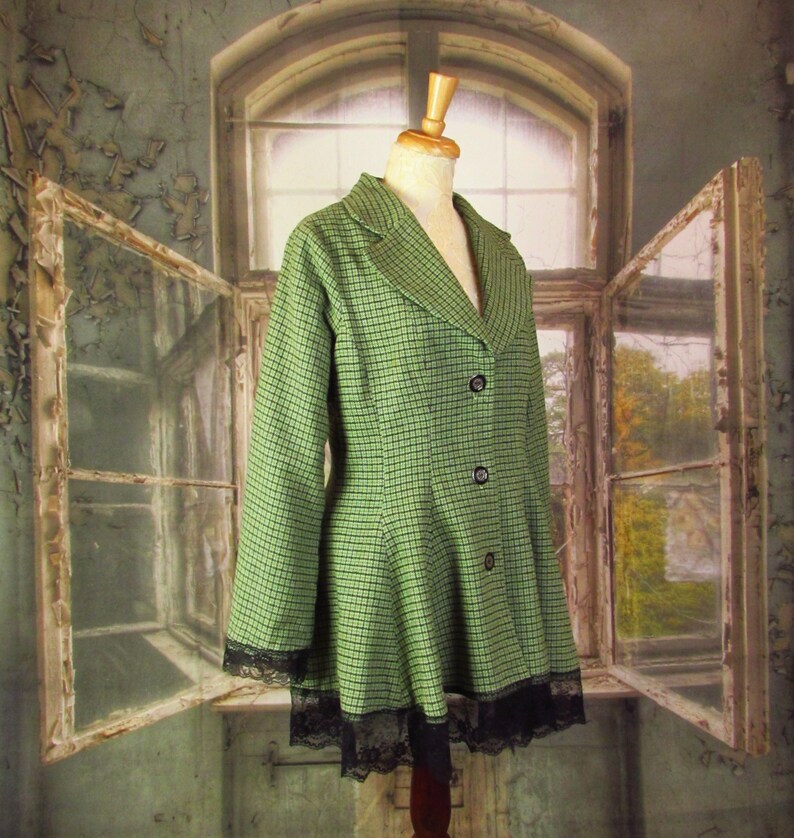 SALE! Green Plaid Princess Seam Coat | Handmade Lace Trim Jacket - Etsy