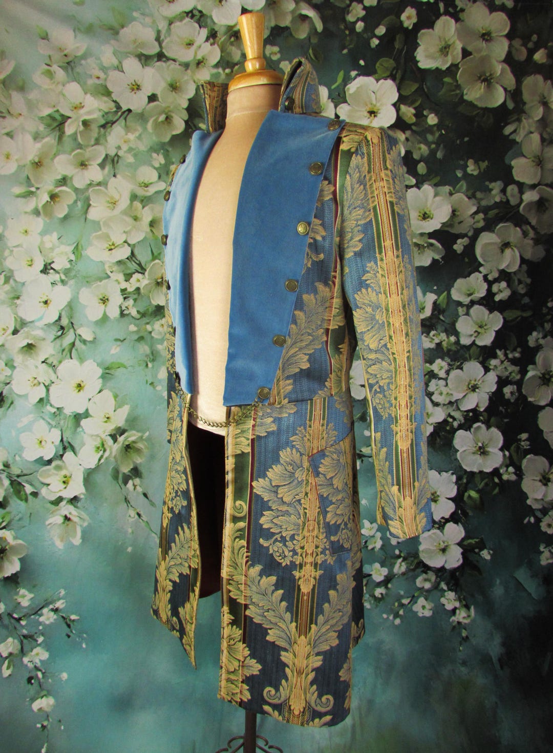 Silk Damask Frock Coat Button Lapel Coat Victorian Frock Coat Pirate ...