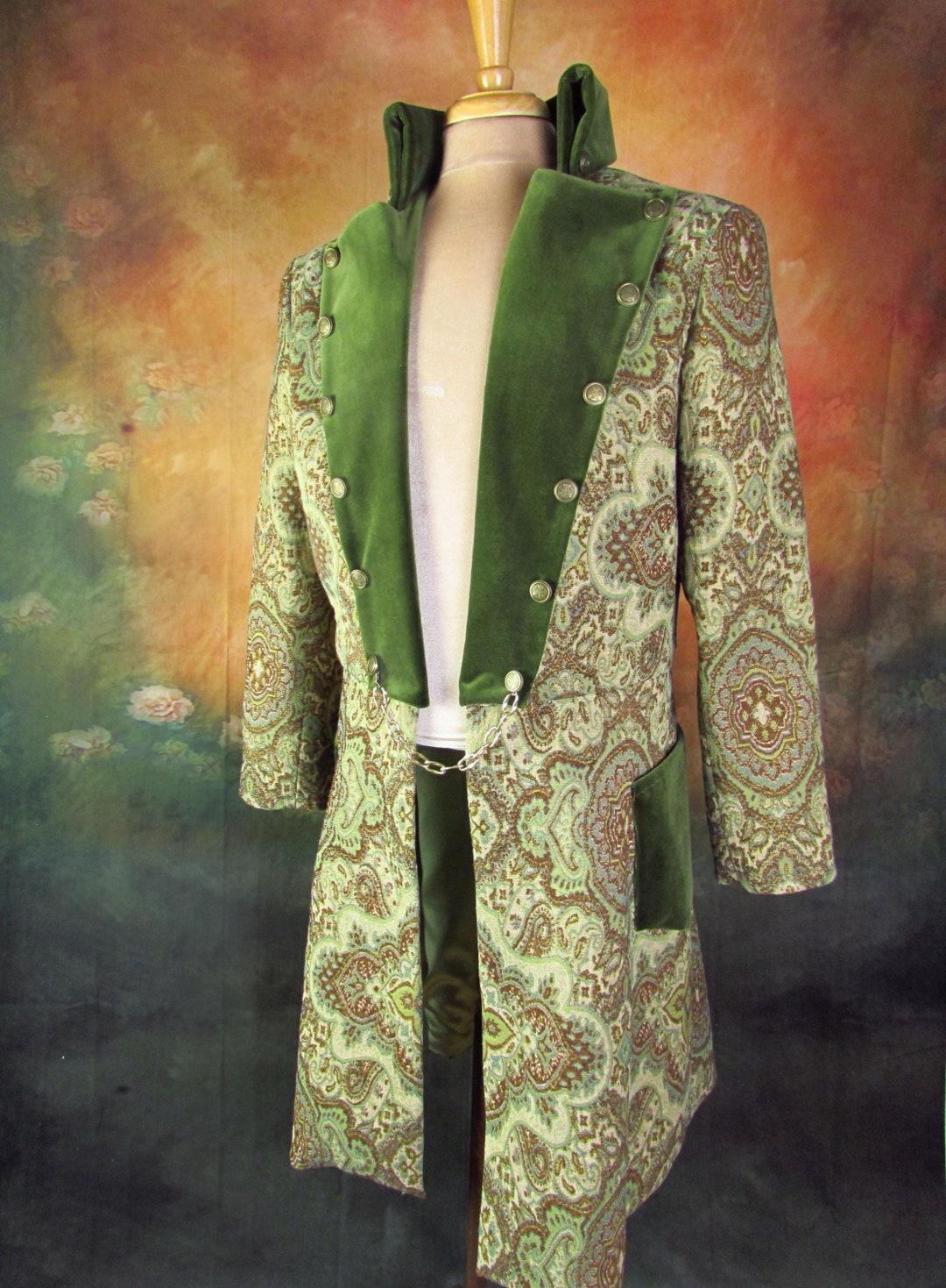 Green Frock Coat Green Pirate Coat Green Paisley Coat Velvet Frock Coat ...