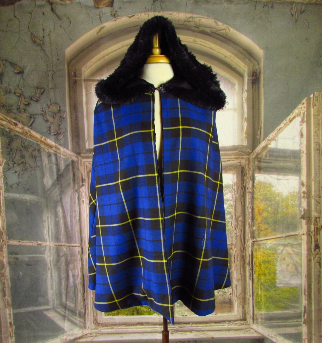 Blue Wool Cape Wool Plaid Cape Handmade Cape Victorian Plaid Cape ...