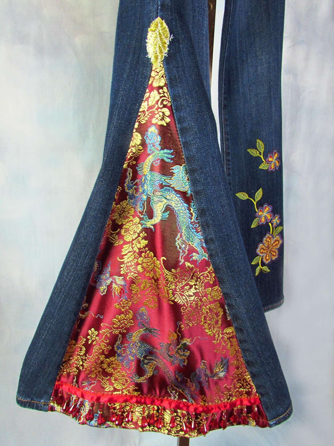 Embroidered Bellbottom Jeans | Embellished Jeans | Upcycled Jeans ...