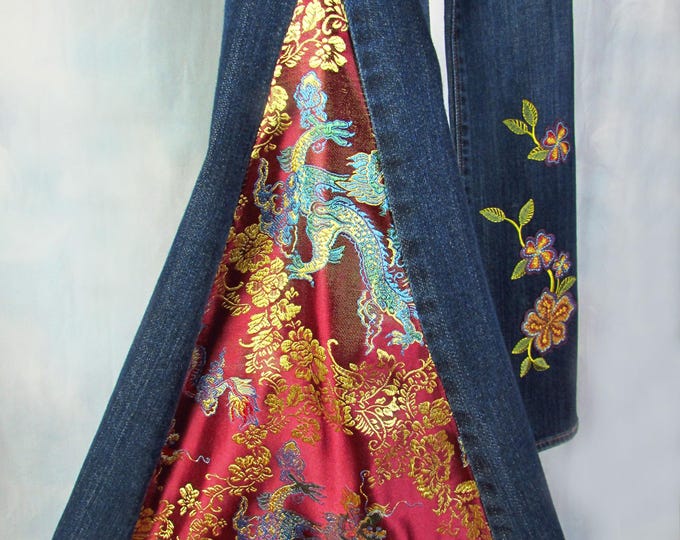 Embroidered Bellbottom Jeans | Embellished Jeans | Upcycled Jeans ...