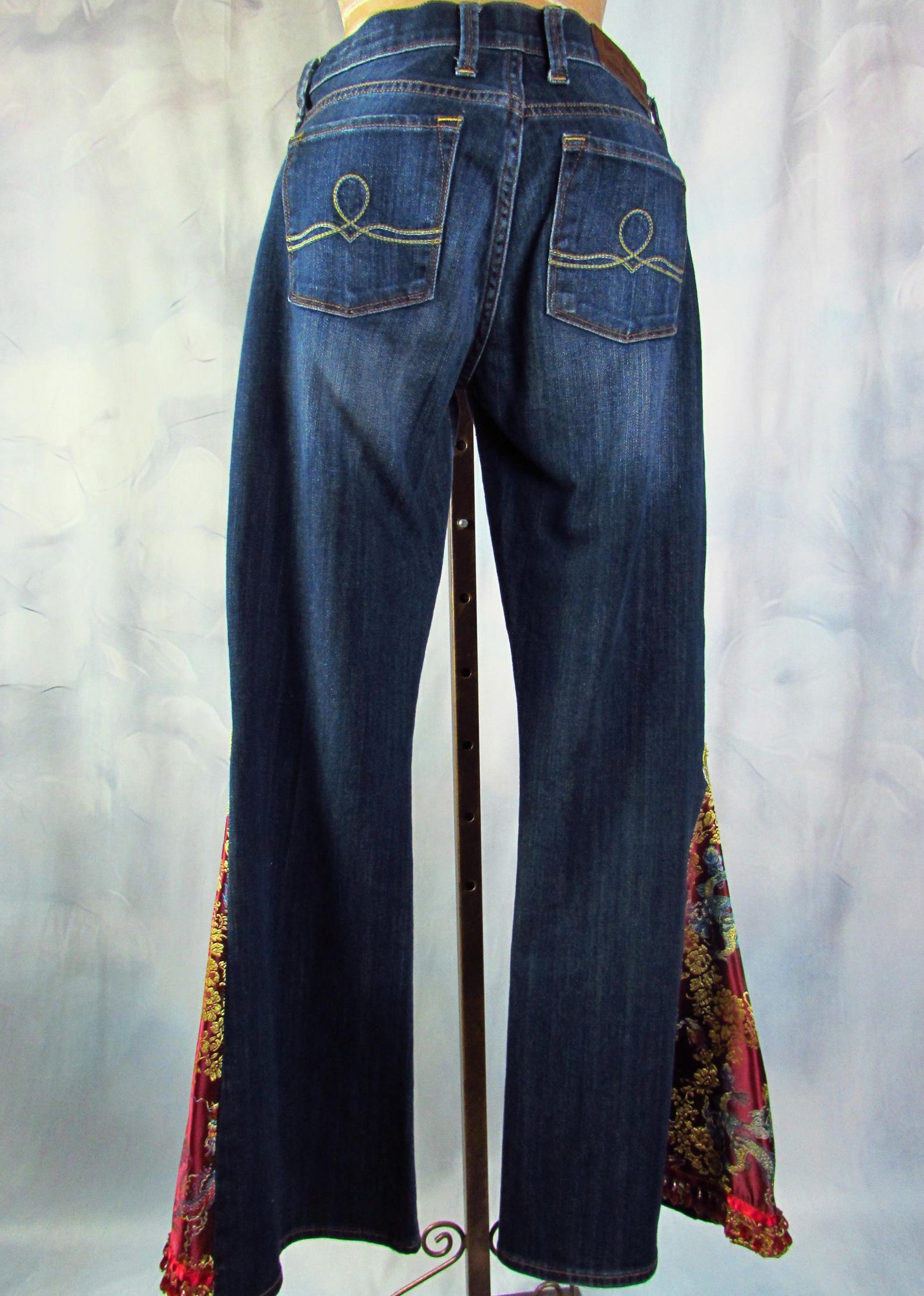 Embroidered Bellbottom Jeans | Embellished Jeans | Upcycled Jeans ...