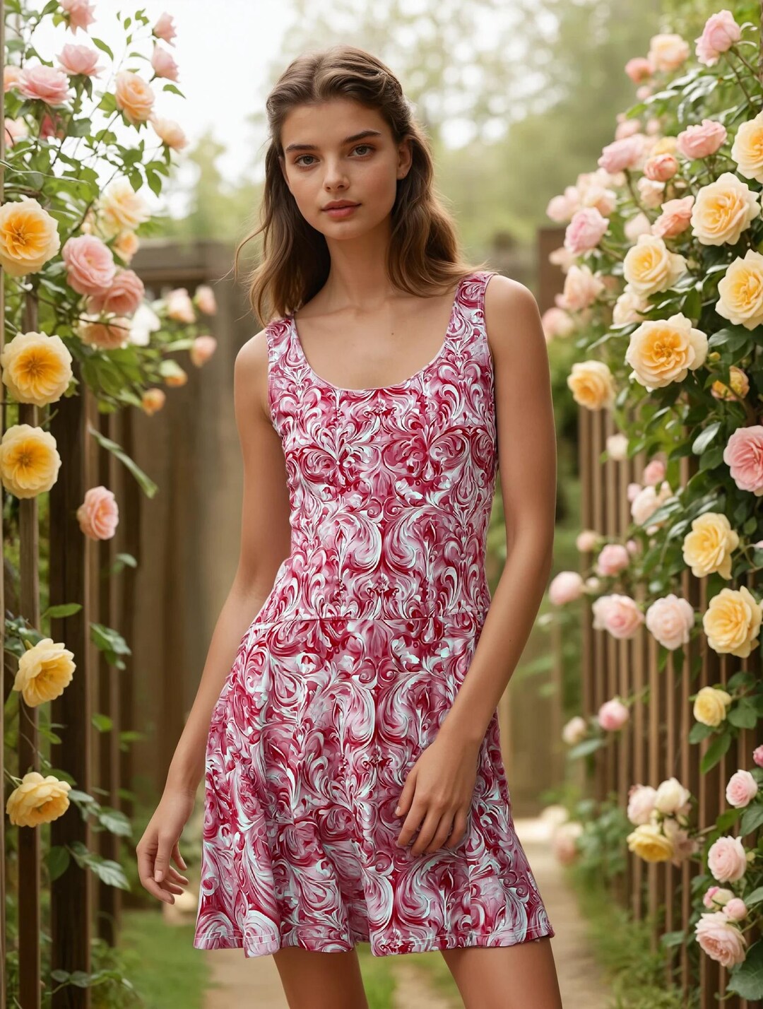 Pink Floral Skater Dress Swirl Pattern & Flare Mini Dress Elegant ...