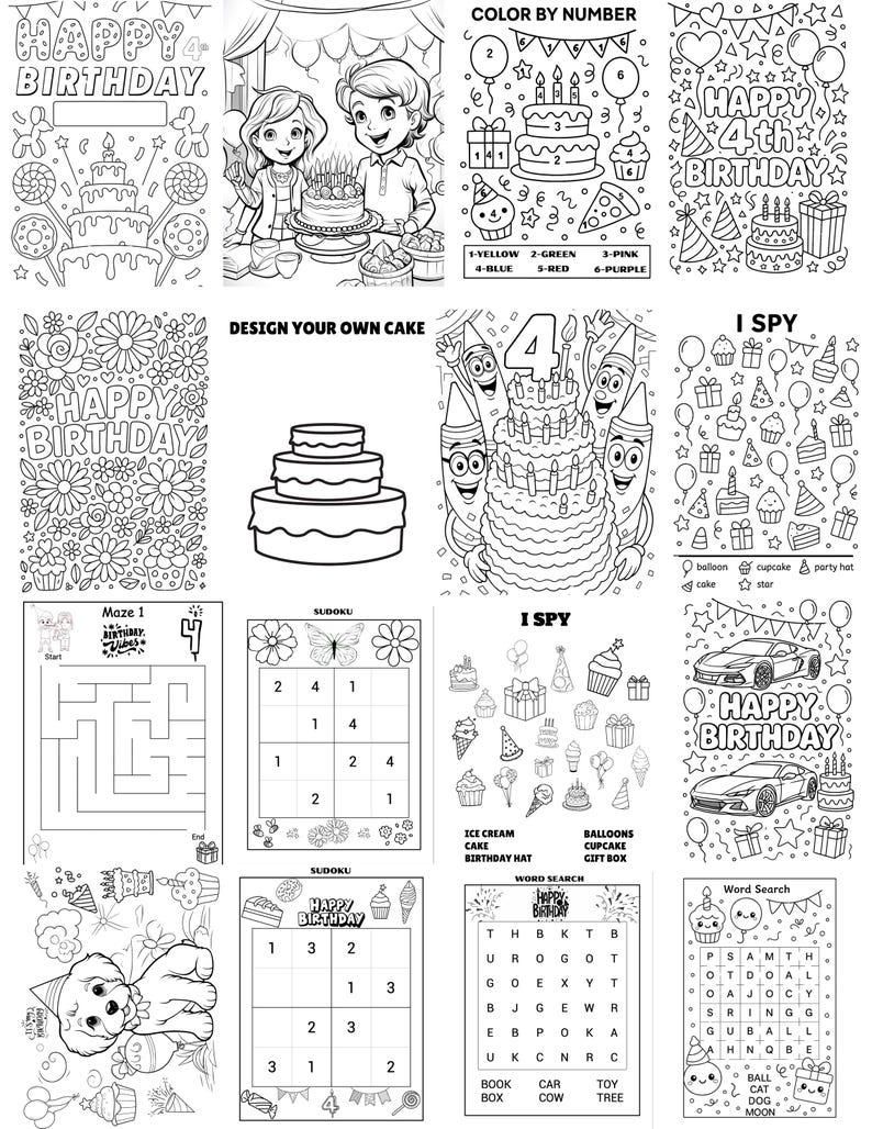 Printable Birthday Activity Pages Birthday Activities for Kids 4th ...