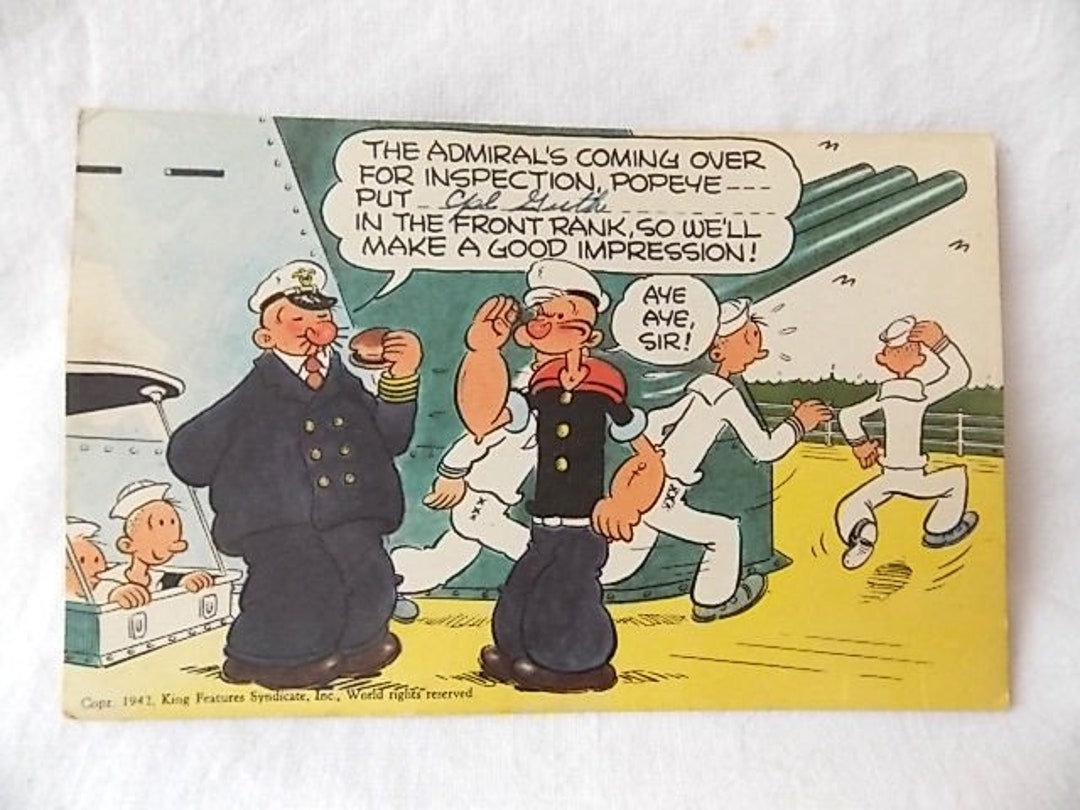 1942 WWII Popeye Wimpy Military Navy Cartoon Postcard Name Guth - Etsy