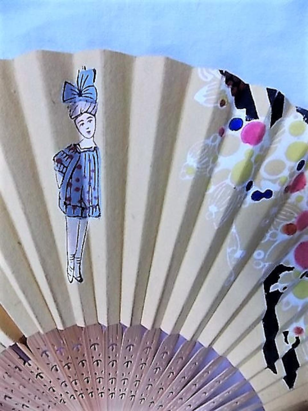 Vintage Deco Hand Painted Paper Fan Little Girl - Etsy