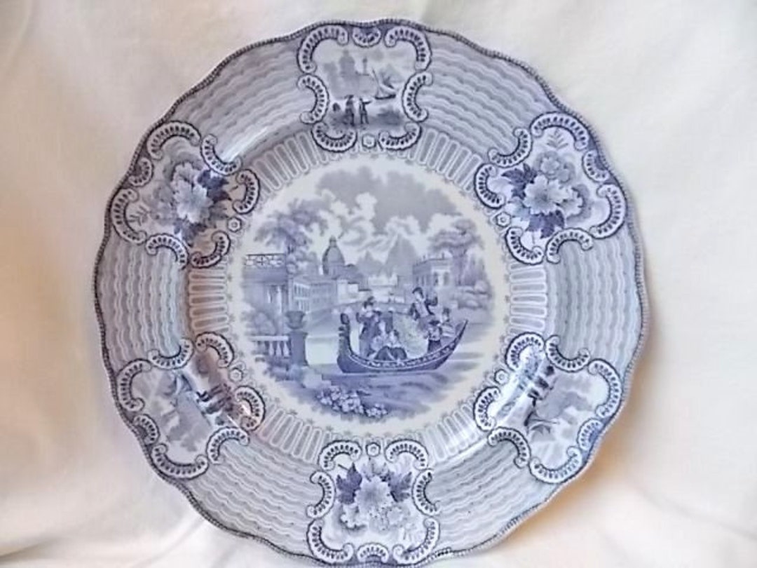 Vintage Victorian Adams England Bologna Plate Blue & White Ca. 1830s ...