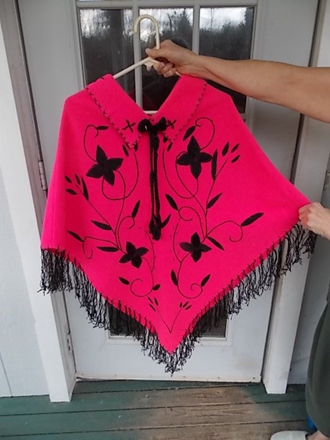 Vintage Hot Pink Poncho Mexico 1960s-70s Embroidered - Etsy