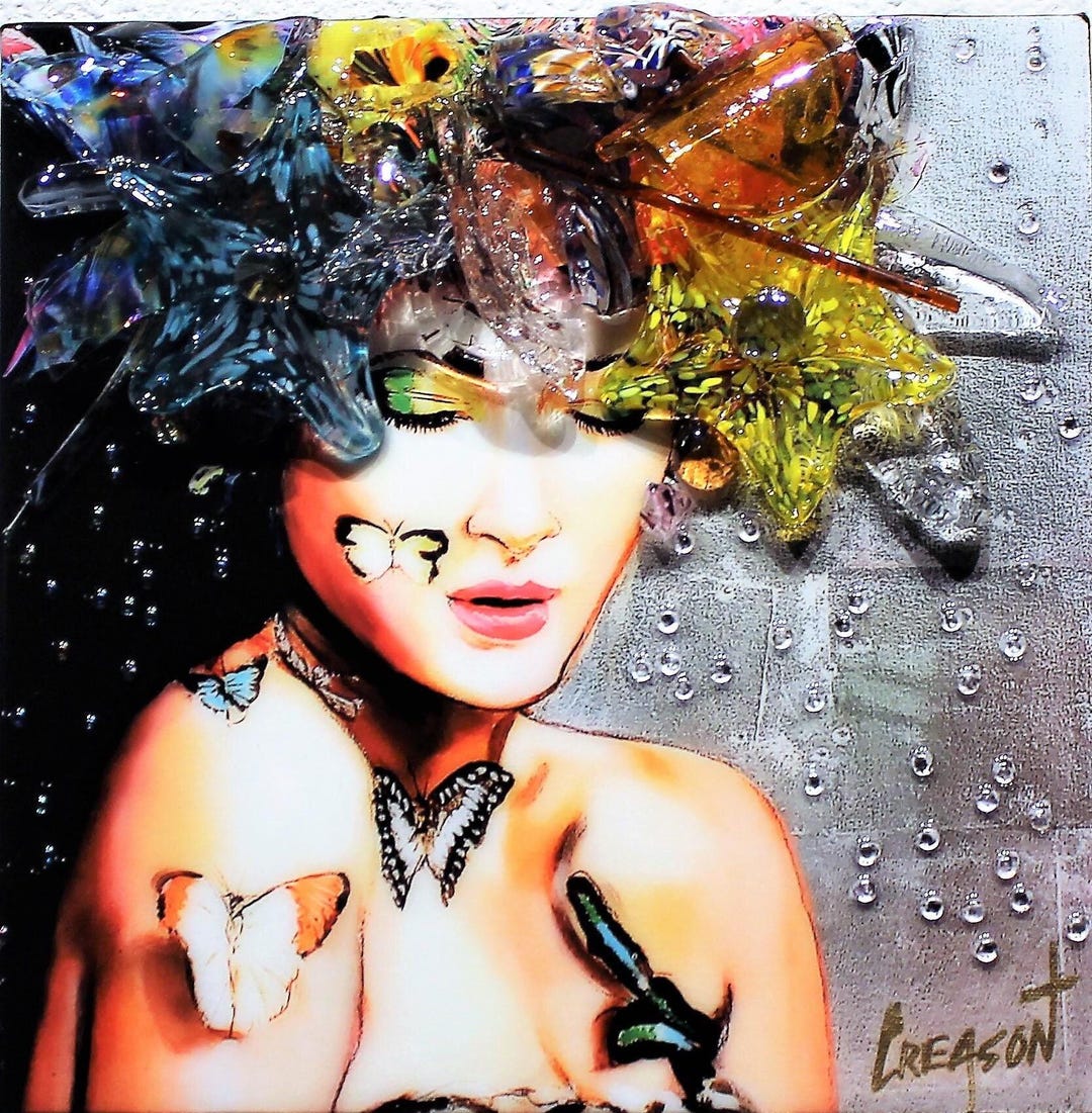 Greg Creason "butterfly Kisses" Original Mixed Media W/ Hand-cut ...