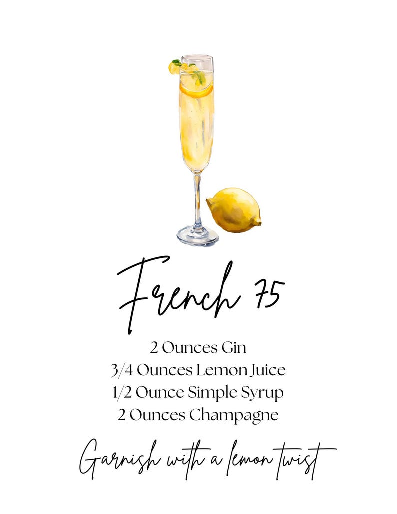 French 75 Cocktail Recipe PDF Sign – Printable Wall Art - Etsy