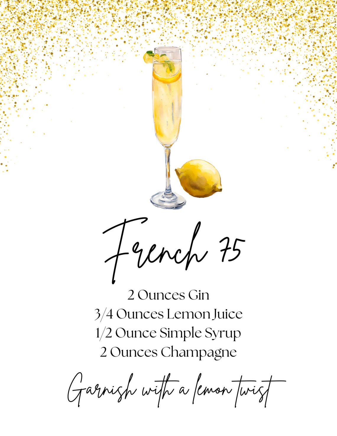 French 75 Cocktail Recipe PDF Sign – Printable Wall Art - Etsy