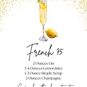 French 75 Cocktail Recipe PDF Sign – Printable Wall Art - Etsy
