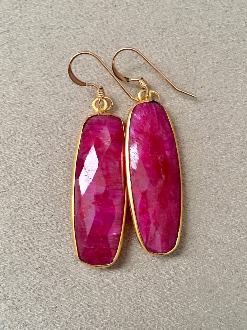 Opaque Ruby Rectangle Earrings - Etsy