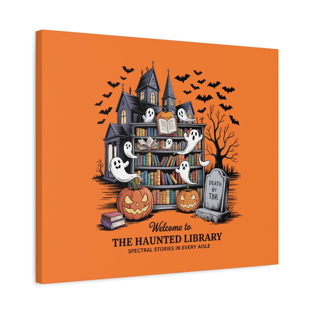 Haunted Library Canvas Print, Spooky Home Decor, Halloween Wall Art ...