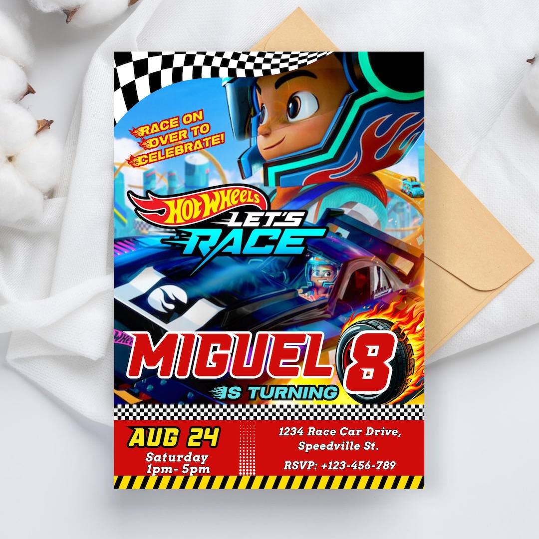 Editable Hot Wheels Invitation, Hot Wheels Lets Race, Hot Race Cars ...