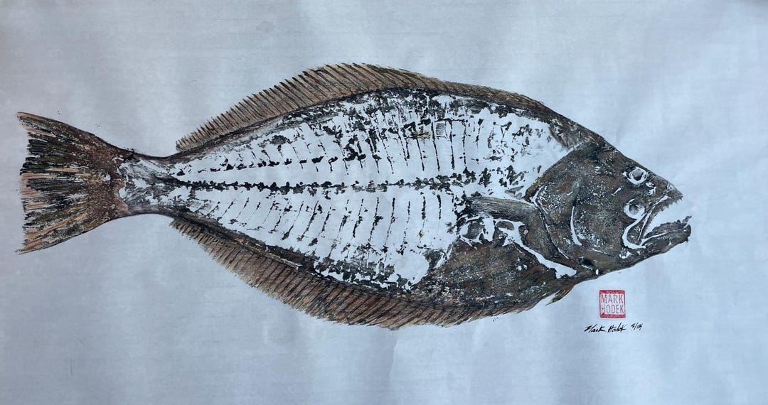 Original Color Gyotaku Print California Halibut Filleted - Etsy