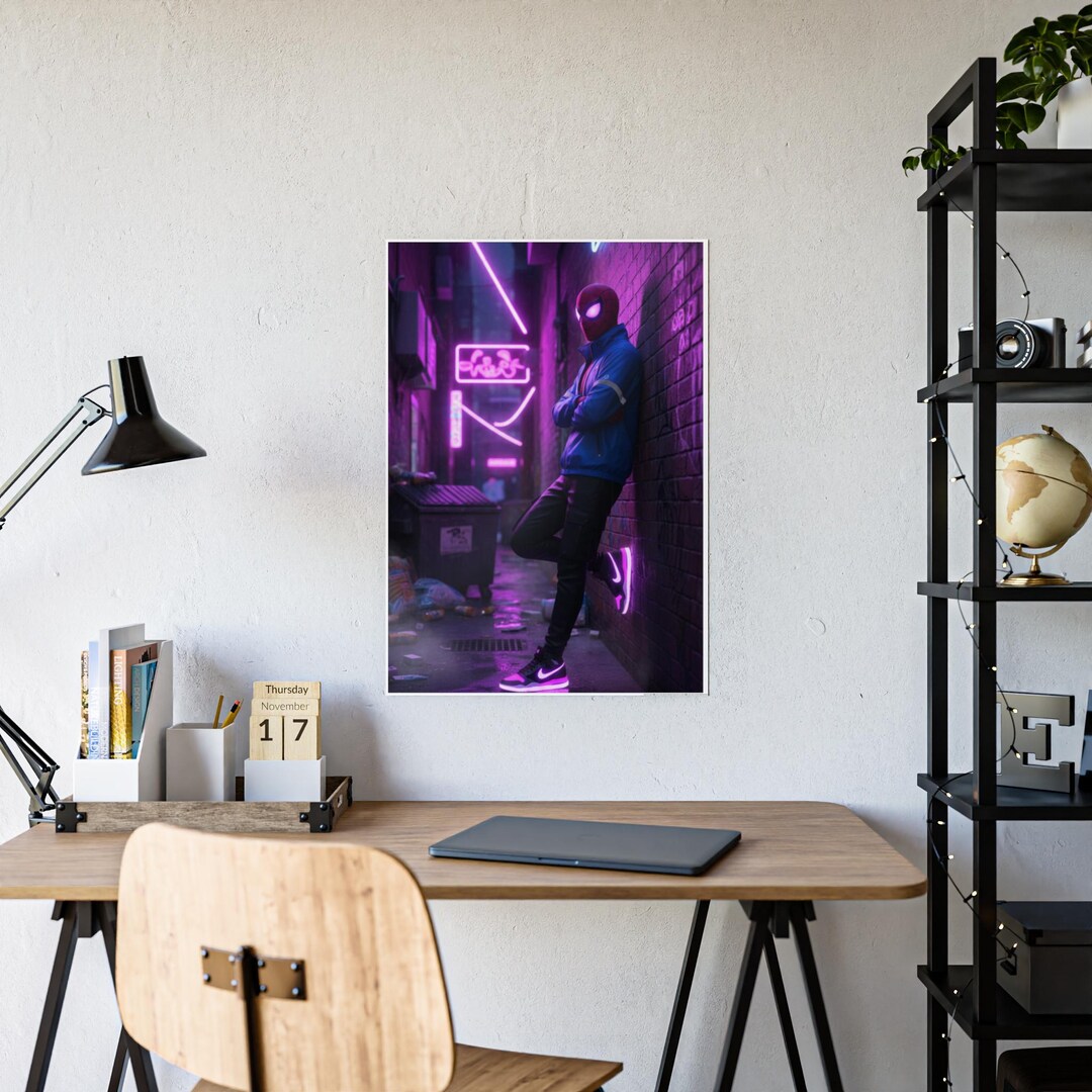 Neon Spider-man Poster | Gloss Poster, Cyberpunk Alley Art Print - Etsy