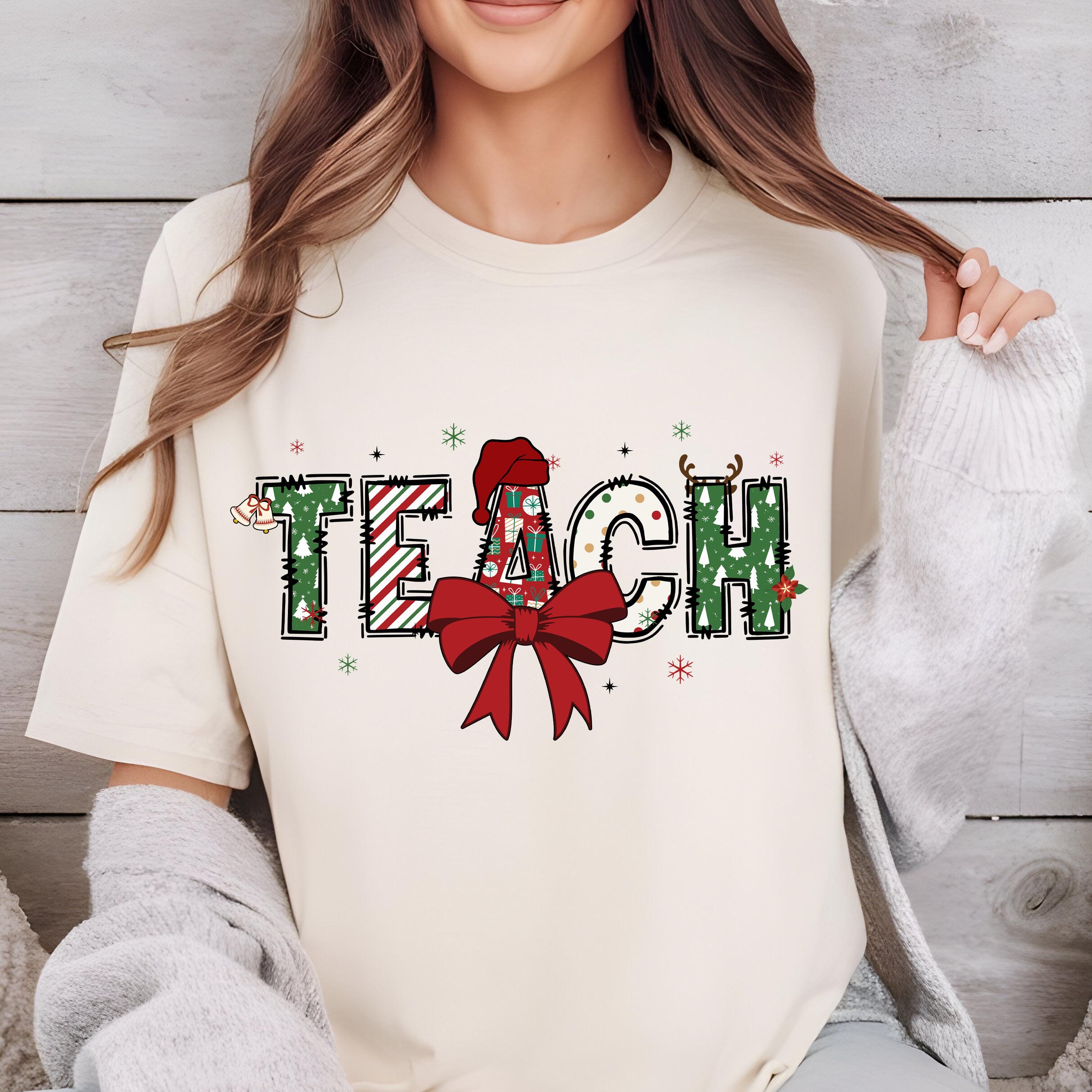 Teacher Christmas Sublimation Png, Cute Teach Doodle Svg, Teach Winter ...