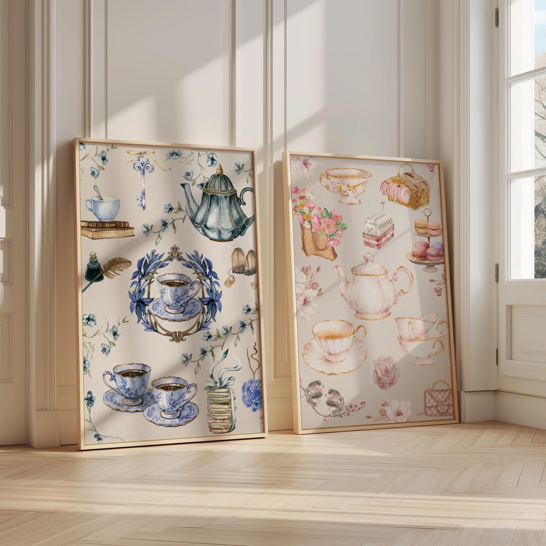 Cottage Core Tea Party Wall Art Set, Grandma's Vintage Vibes, Coquette ...