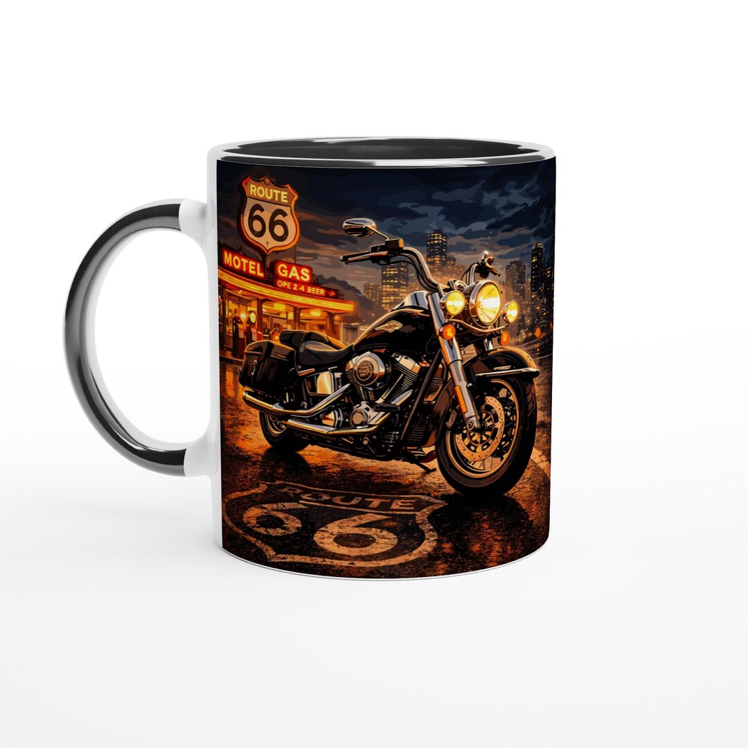 Route 66 Harley Style Motorcycle Mug – Biker Coffee Mug With Sunset ...