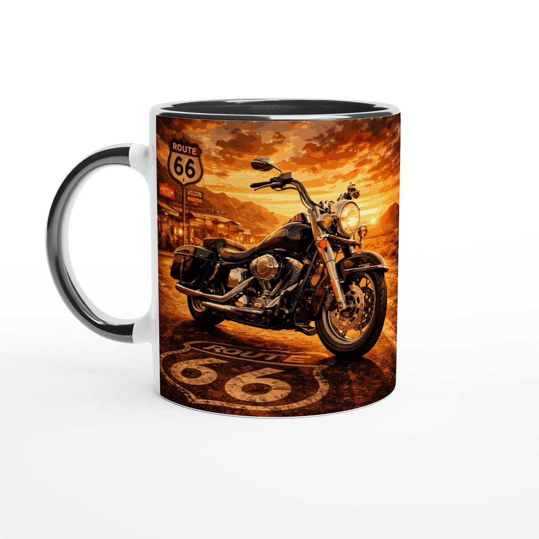 Route 66 Motorcycle Mug – Cruiser Bike Coffee Mug With Sunset | Biker ...