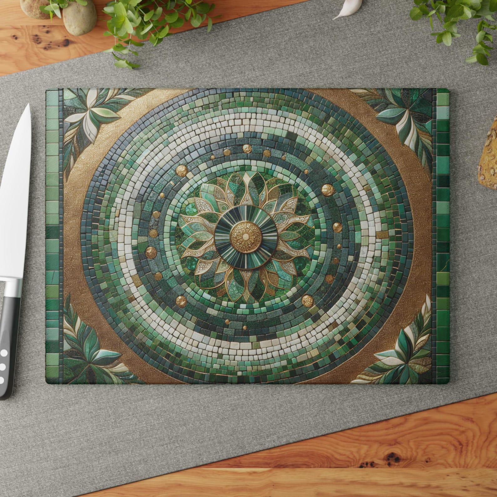 Kitchen Beautiful Green Mosaic Glass Cutting Board, Kitchen Decor ...
