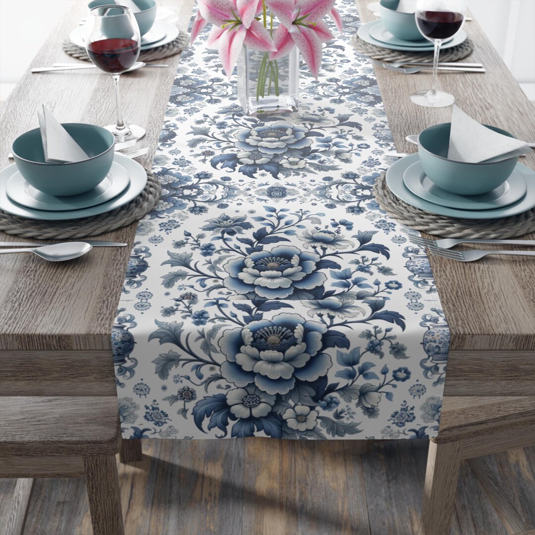Chinoiserie Table Runner - Home Decor Dining Room Cotton Poly Fabric ...