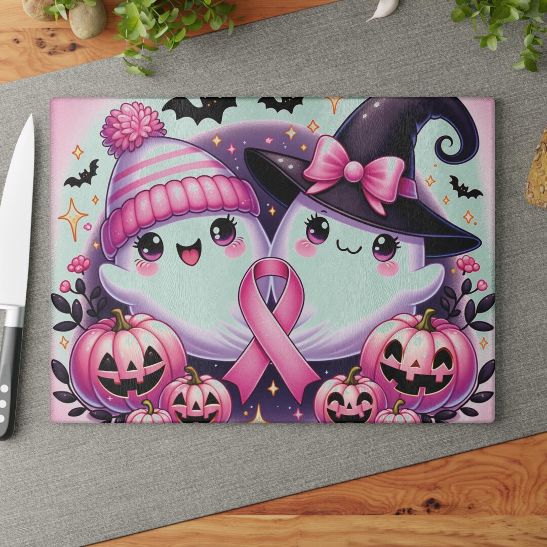Breast Cancer Awareness Glass Cutting Board, Pink Ribbon Kitchen Decor ...