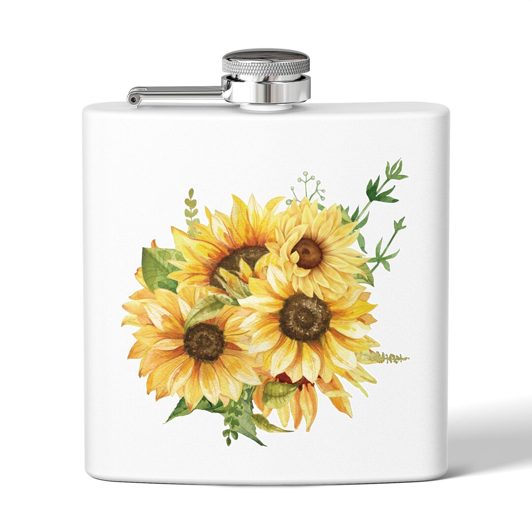 Sunflower Stainless Steel Flask, Cute Small Hip Flask for Drinks ...