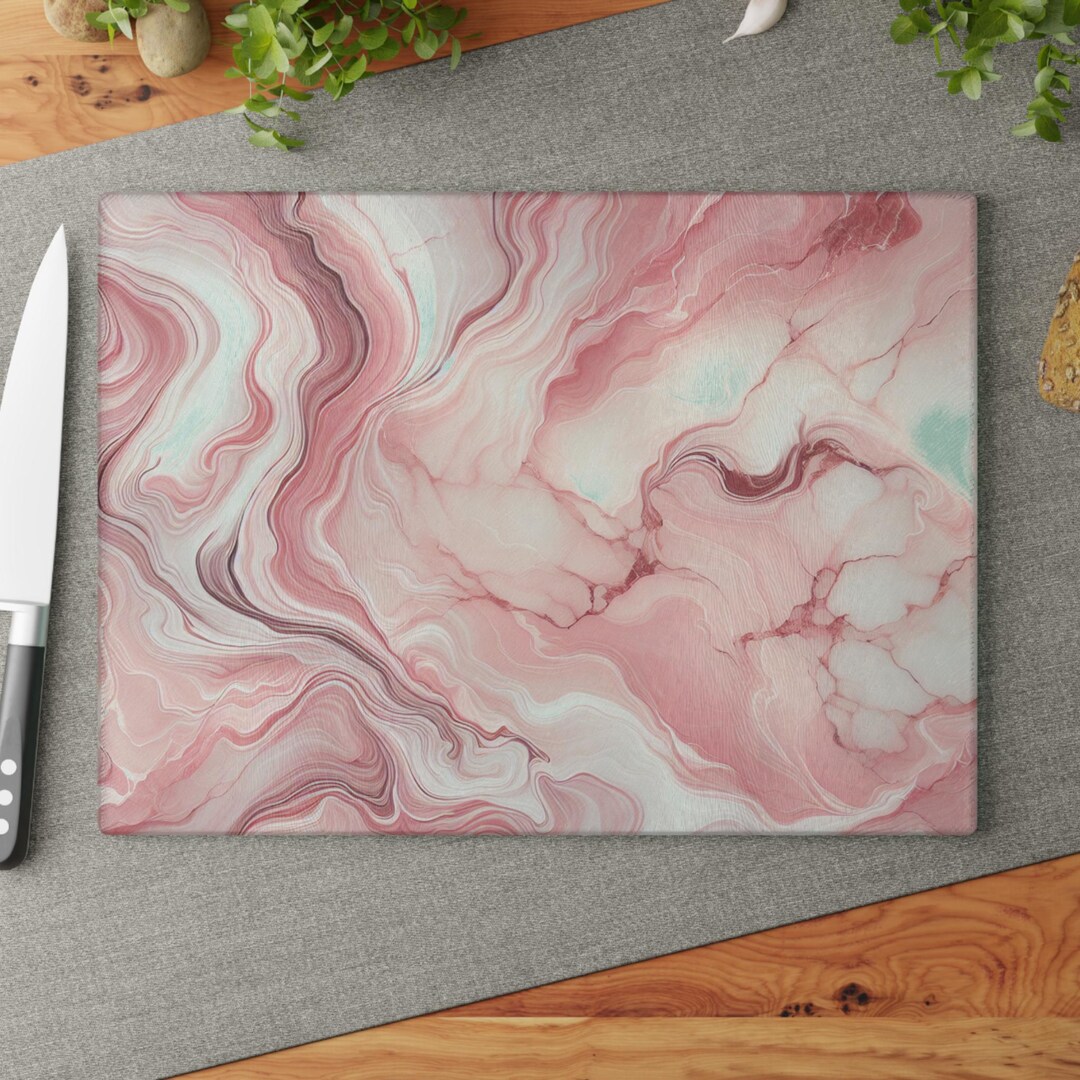 Pink Marble Glass Cutting Board - Kitchen Decor, Housewarming Gift ...
