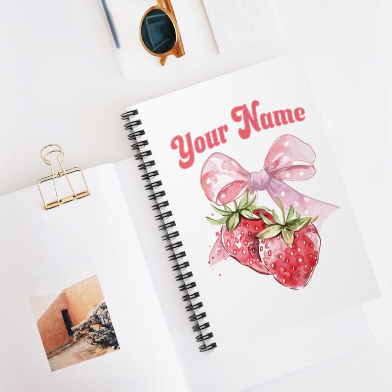 Personalized Strawberry Coquette Spiral Notebook - Ruled Line, Journal ...