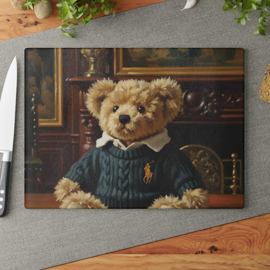 Vintage Teddy Bear Tempered Glass Cutting Board | Classic Bear Kitchen ...