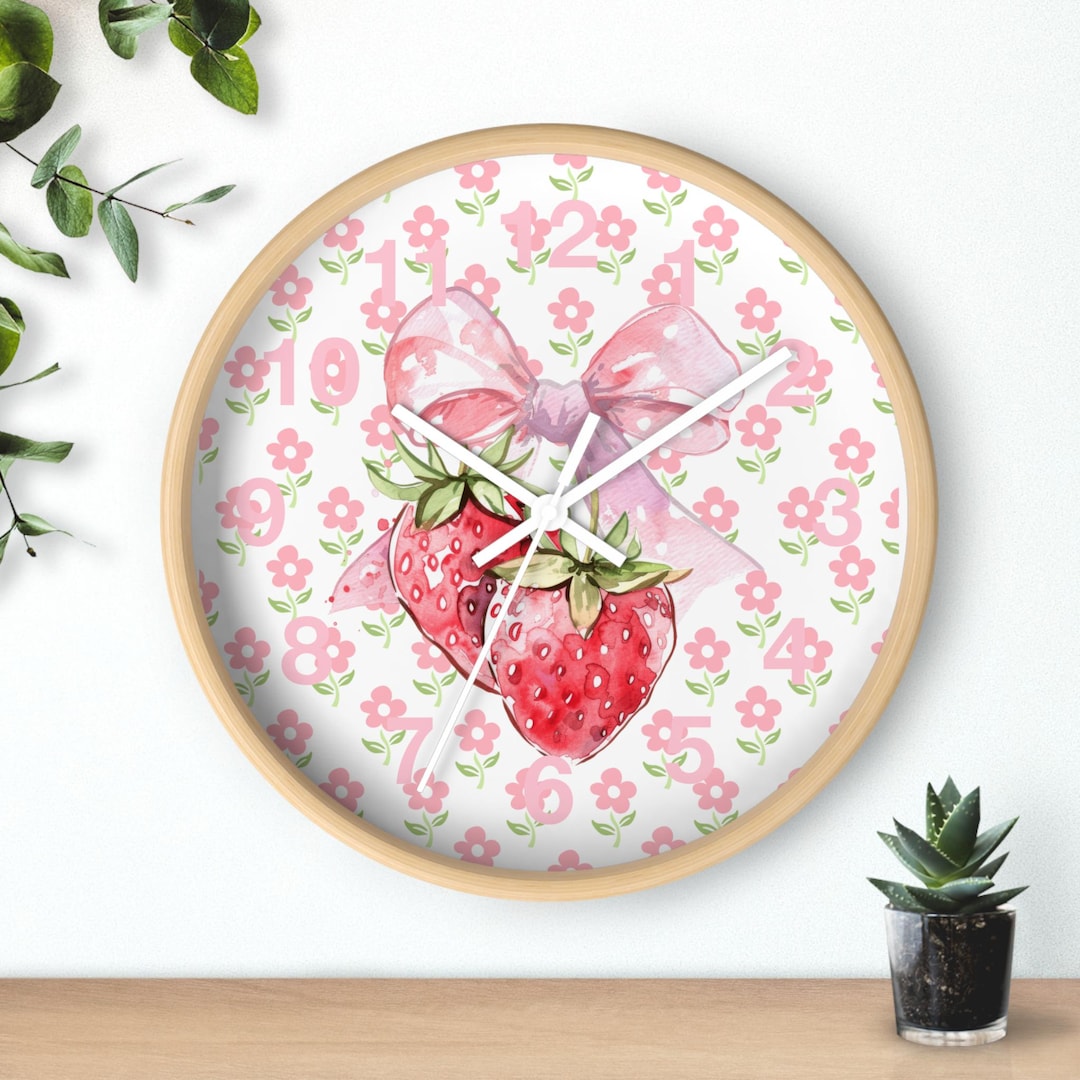 Coquette Pink Bow Wall Clock - Cute Gift for Home Decor, Pink Bow Clock ...