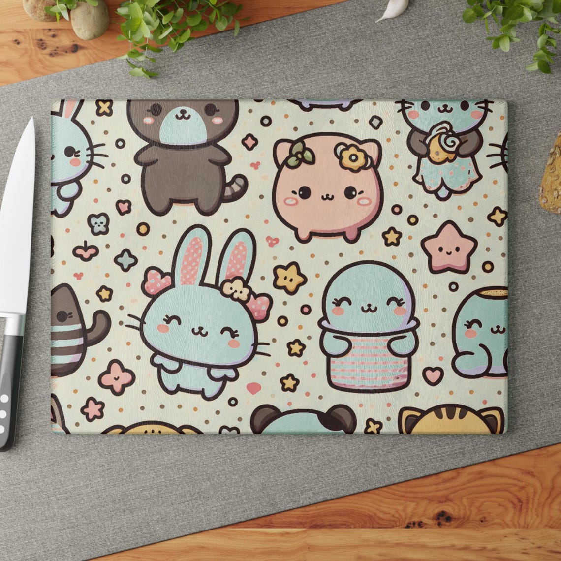 Kawaii Glass Cutting Board Gift, Kitchen Decor, Food Prep, Chopping ...
